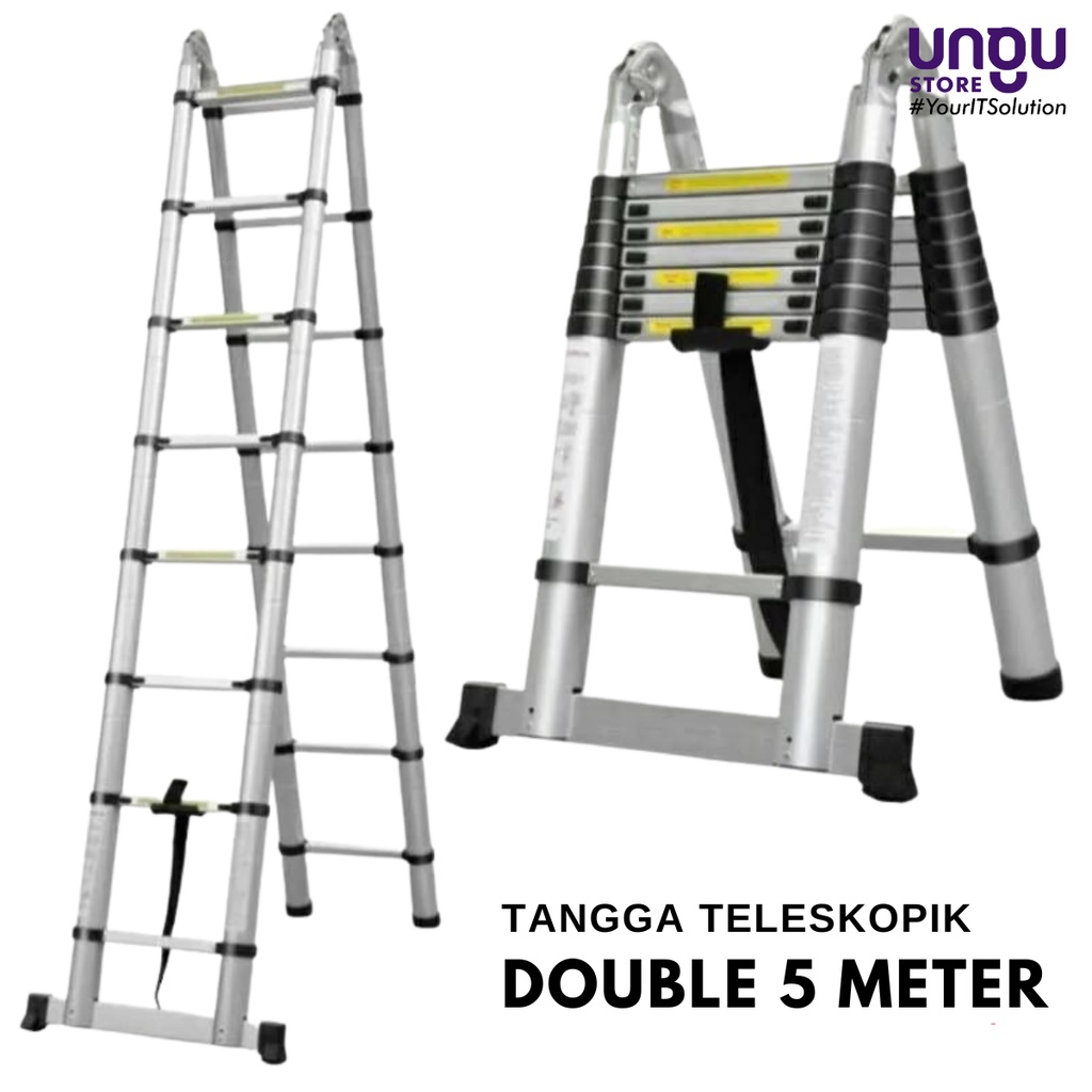 Jual Tangga Lipat Aluminium 5M Double Tangga Lipat Teleskopik 2.5m+2.5m ...