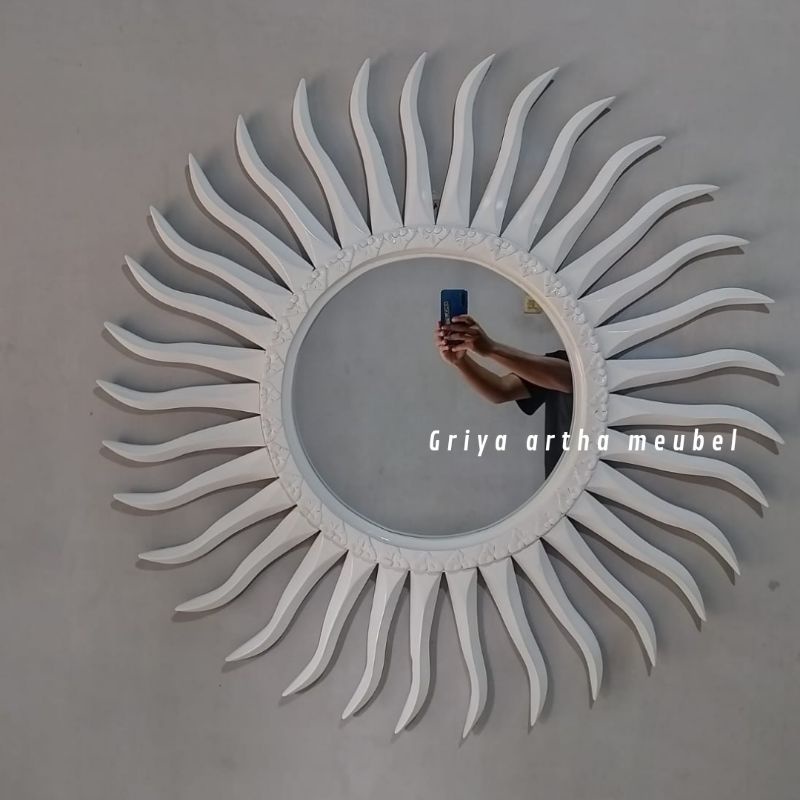 Jual cermin dinding model matahari hiasan dinding cermin kayu model ...