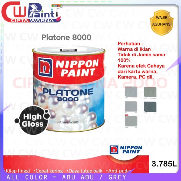 Jual +++++] Cat Kayu Besi Platone 8000 Abu Grey Nippon Paint 1 Galon 3. ...
