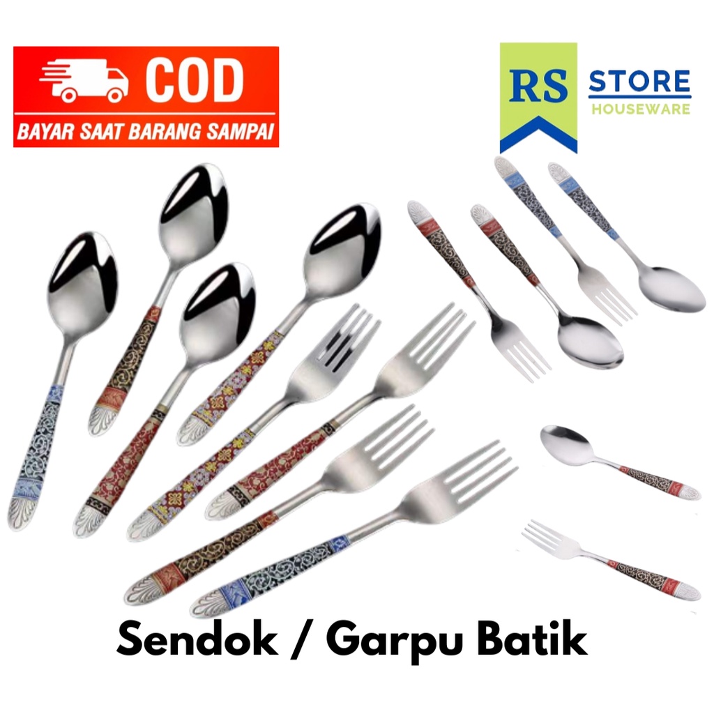 Jual sendok makan batik motif warna biru ungu premium stainless lusinan ...