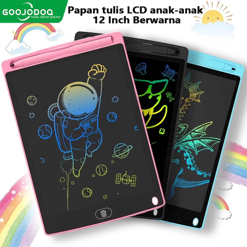 Jual Goojodoq LED Drawing Tablet Children Drawing Erase 12 Inch Berwarna With Stylus Pen LCD ...