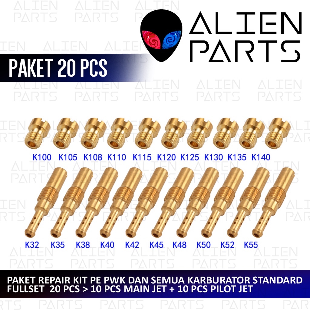 Jual (COD) 20 PCS PAKET JET PWK PE FULLSET MAIN JET PILOT MAINJET SPUYER REPAIR KIT PJ MJ MEN ...