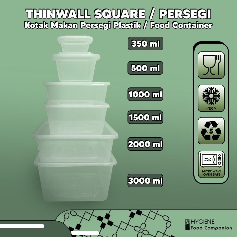 Jual Thinwall Square Kotak Makan Plastik All Size 350ml 3000ml