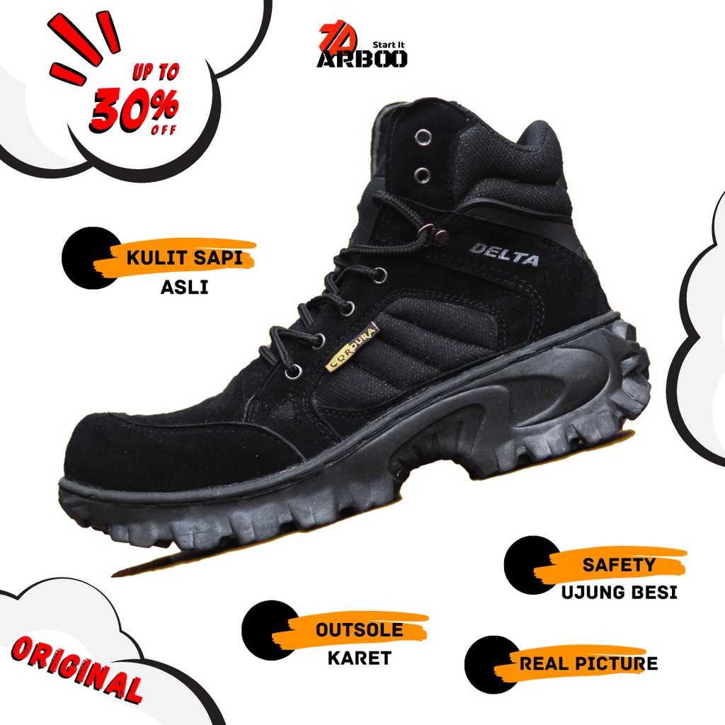Jual Sepatu Tactical boots safety pria terbaru hitam doff tali ikat ...