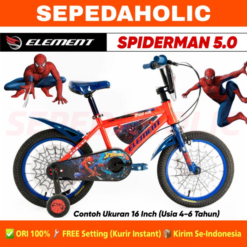 Jual Sepeda Anak Laki BMX ELEMENT SPIDERMAN 5.0 MARVEL Ukuran 12 16 18 ...
