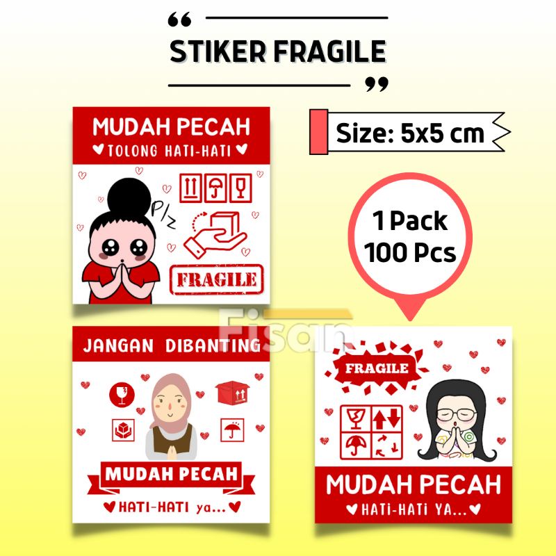 Jual Stiker Fragile Lucu – Isi 100 pcs | Label Paket “Handle With Care ...