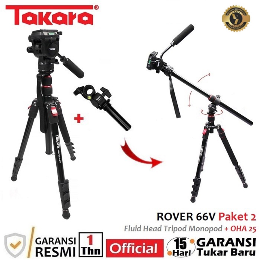 Jual Takara ROVER 66V Fluid Head Video Tripod Monopod Kit Paket 2 ...