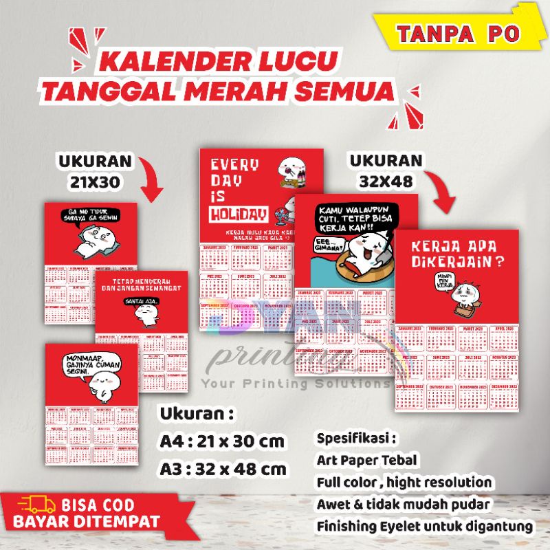 Jual KALENDER 2023 LUCU TANGGAL MERAH SEMUA, BISA COD/BAYAR DITEMPAT ...