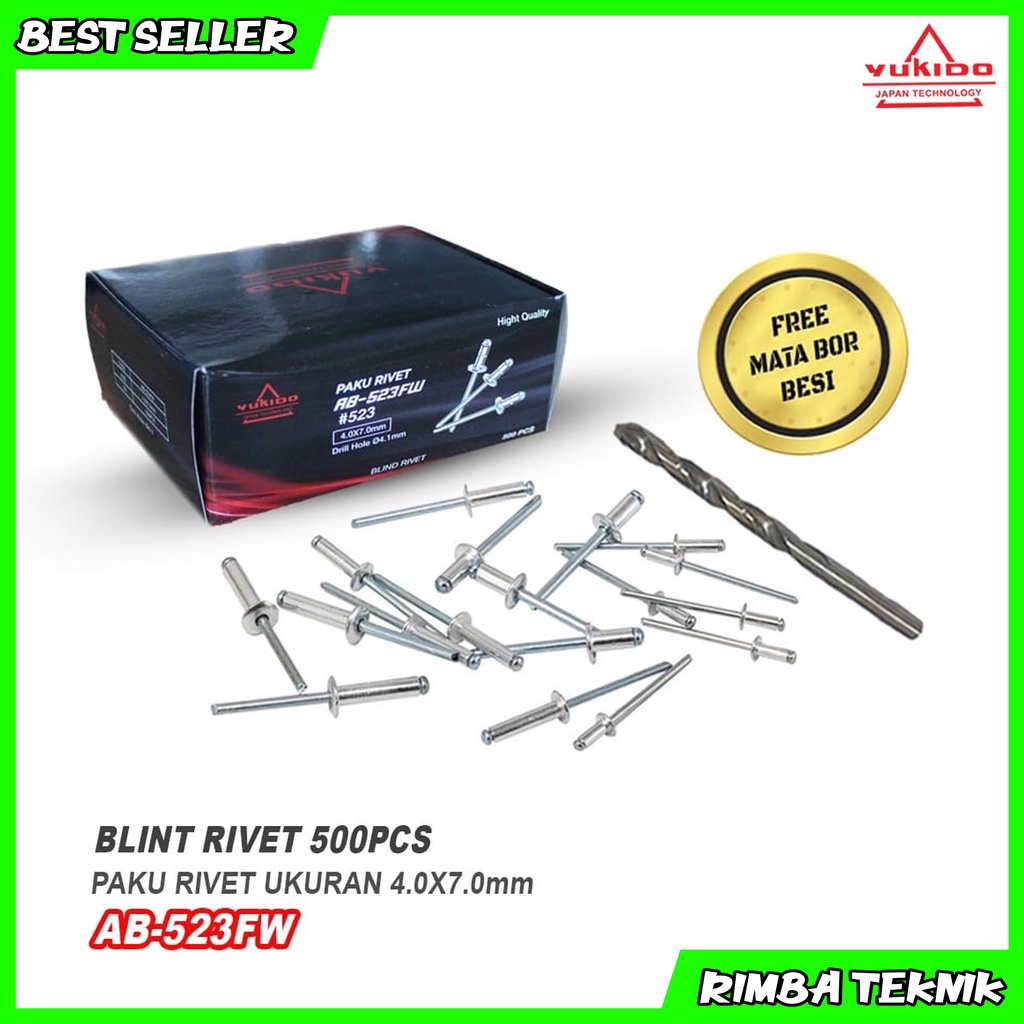 Jual YUKIDO paku rivet 523 free mata bor paku tembak 500 pcs size 4mm x ...