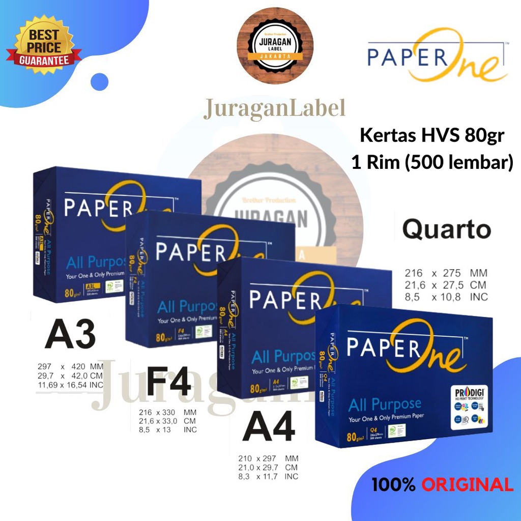 Jual PaperOne 80Gr Q4 | A4 | F4 | A3 Kertas HVS 1 Rim (500 Lembar) | Shopee Indonesia