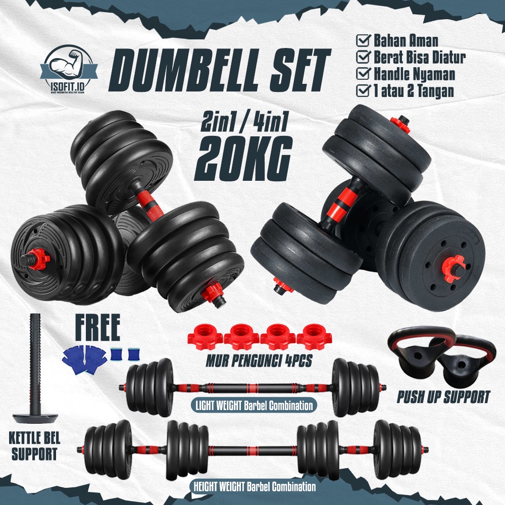 Jual Isofit.id DUMBELL SET 20KG / Barbel / Alat Angkat Beban / Alat Fitness Rumah | Shopee Indonesia