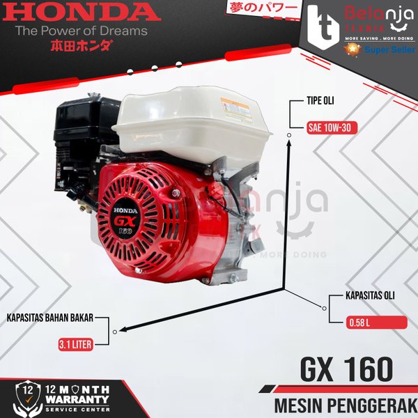 Jual MESIN PENGGERAK HONDA GX 160 JIALING 5.5 HP BENSIN SERBAGUNA GX160 #ORIGINAL | Shopee Indonesia