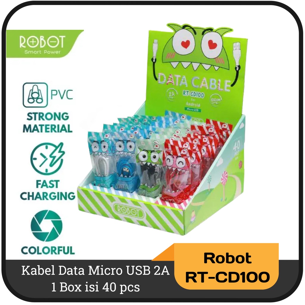 Jual Kabel Data Micro USB 2A 100 cm Robot RT-CD100 1 Box isi 40 pcs ...