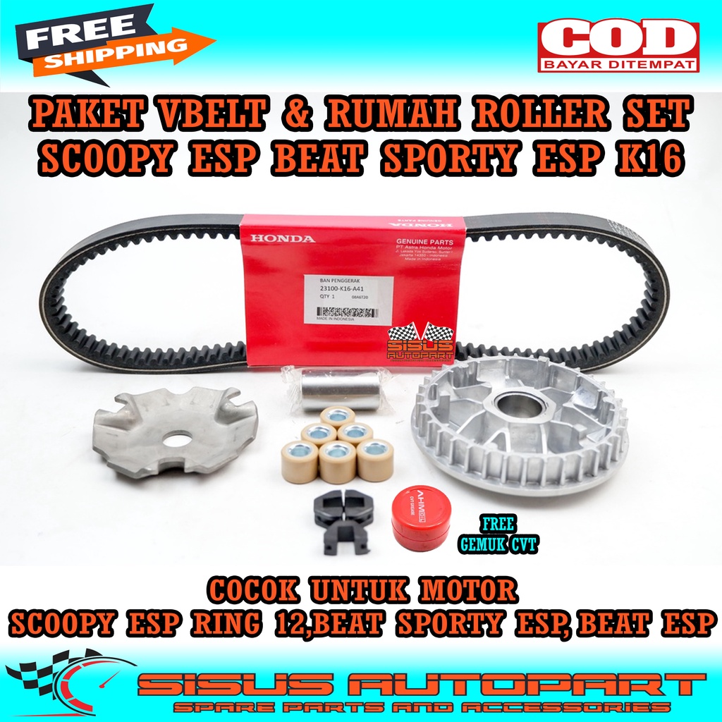 Jual PAKET VANBELT DAN RUMAH ROLLER ASSY SCOOPY ESP RING 12 BEAT SPORTY ...
