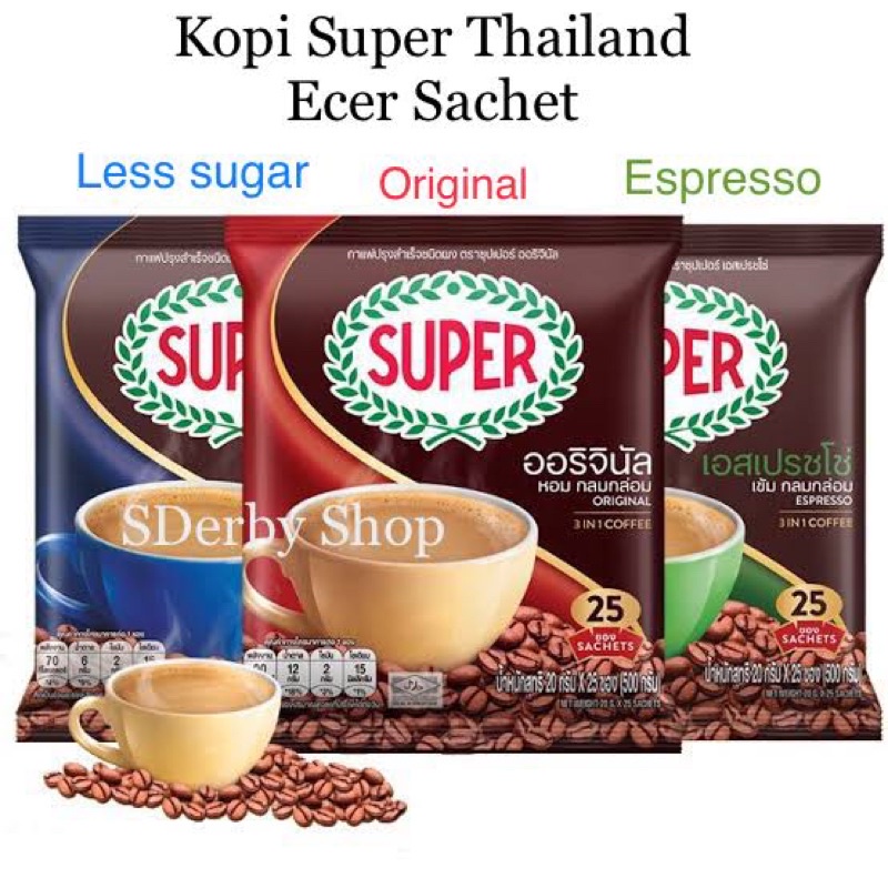 Jual Super Coffee Thailand 3in1 Original Espresso Less Sugar Kopi ...