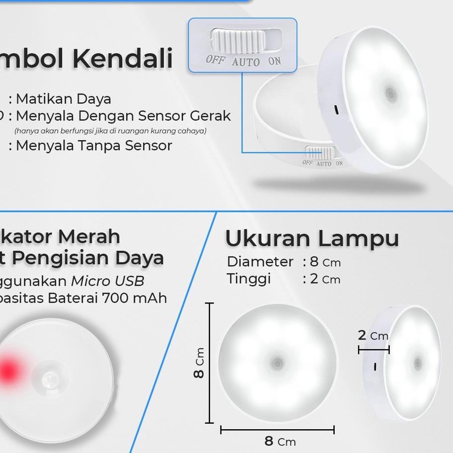 Jual Lampu LED Sensor Gerak Malam USB Isi Ulang Ces Sensor Lampu ...