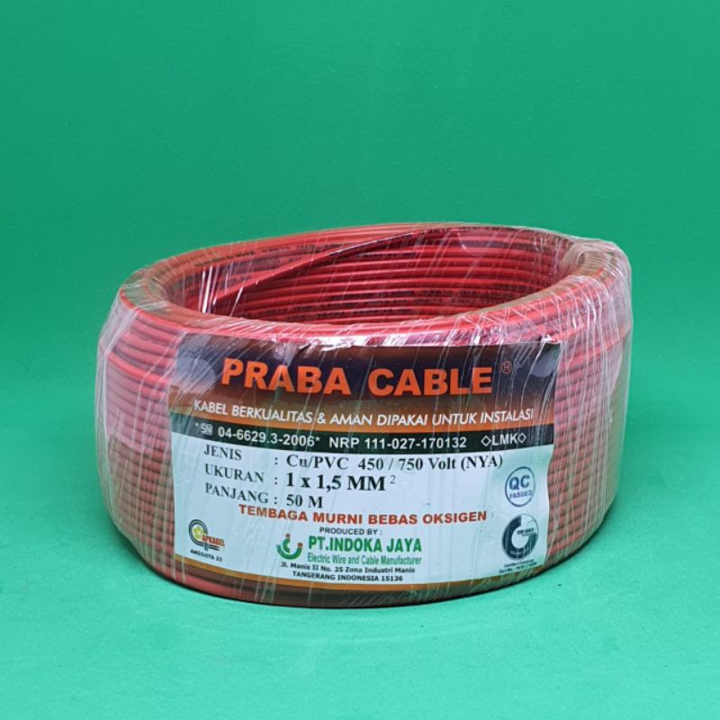 Jual Kabel Listrik NYA 1X1,5 Tembaga Praba 50 Meter SNI LMK | Shopee ...