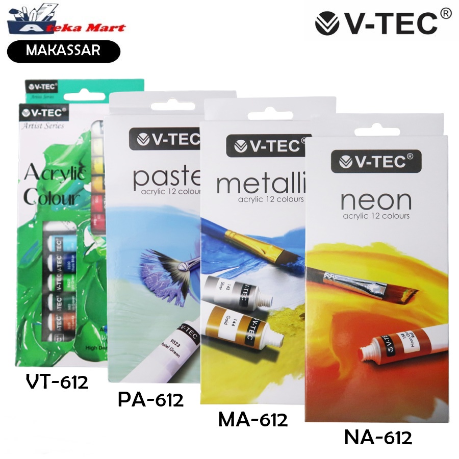 Jual V-TEC CAT ACRYLIC PASTEL PA-612 METALIK MA-612 NEON NA-612 BASIC ...