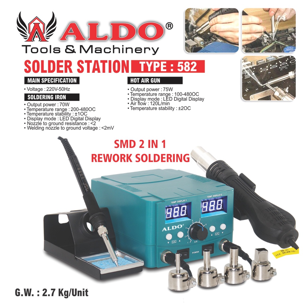 Jual SOLDER STATION SMD 2 IN 1 REWORK TYPE : 582 MERK ALDO | Shopee ...