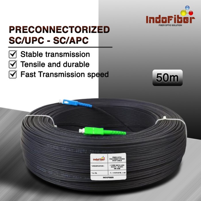 Jual Fwe Kabel Precon 50 Meter Dropcore 1 Core 3 Seling Sc Upc Apc Fiber Optik | Shopee Indonesia
