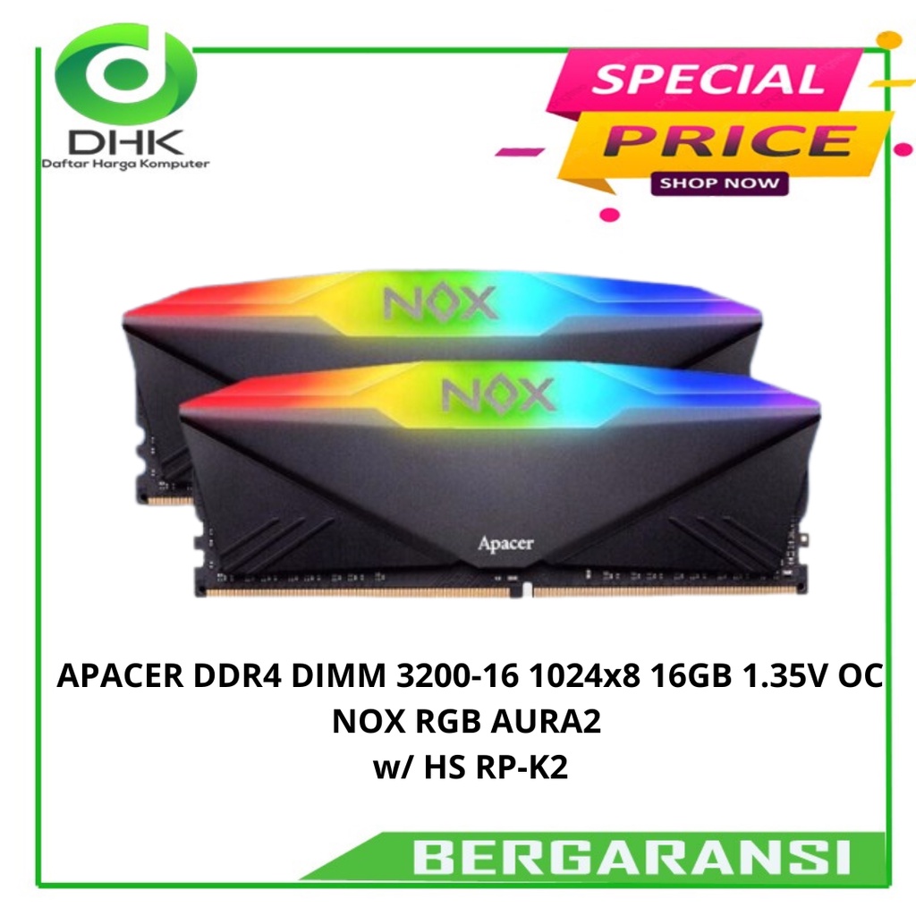 Jual APACER DDR4 DIMM 3200-16 1024x8 16GB 1.35V OC NOX RGB AURA2 w/ HS ...