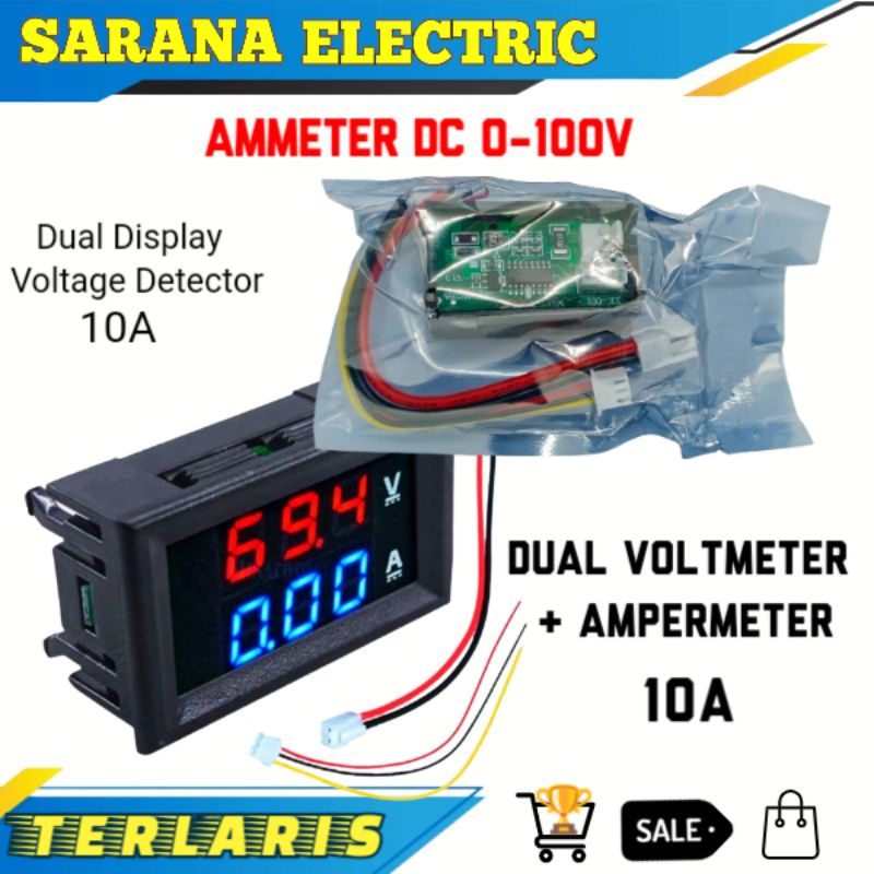 Jual AMMETER DC 0-100V 10A VOLTMETER AMPERMETER DUAL DISPLAY 0 100 V 10 ...