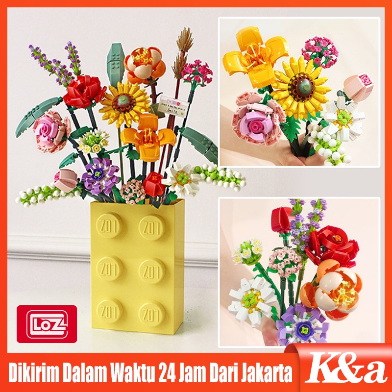Jual LOZ Mainan Brick Balok Buket Bunga Blok Susun Bangunan Flower ...