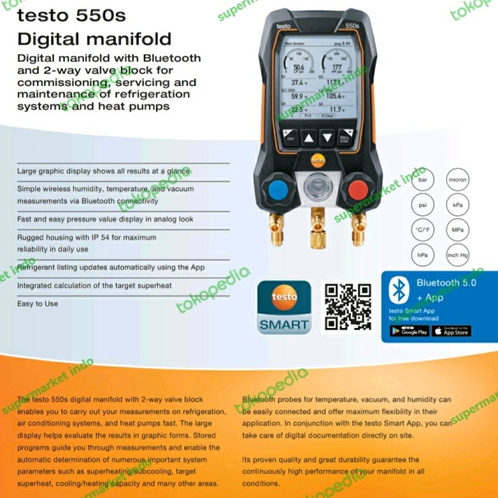 Jual Mesin Testo 550 S Refrigerant Digital 2 Way Manifold Gauge Test ...