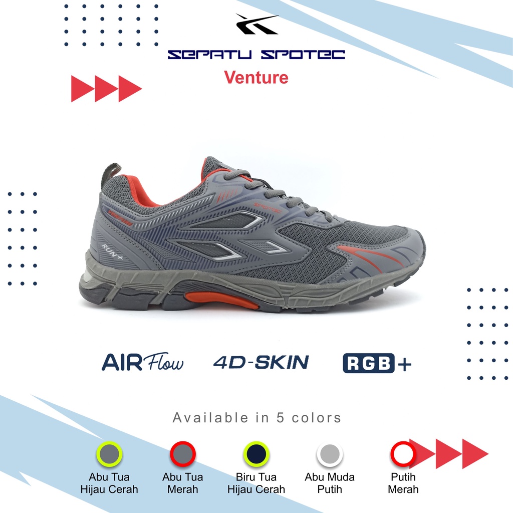 Jual SPOTEC Sepatu Running VENTURE Abu Tua - Merah | Shopee Indonesia