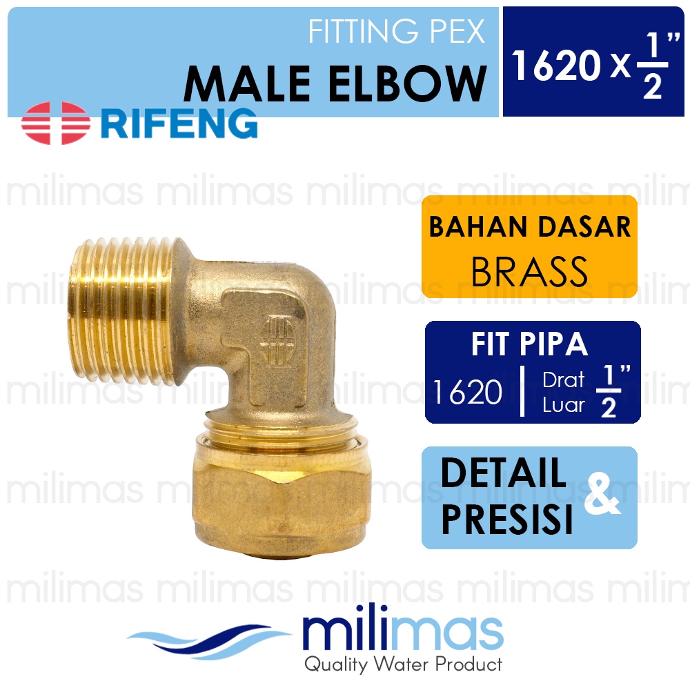 Jual RIFENG - Male Elbow Uk. 1620 x 1/2" M / Keni Drat Kuningan Fitting ...