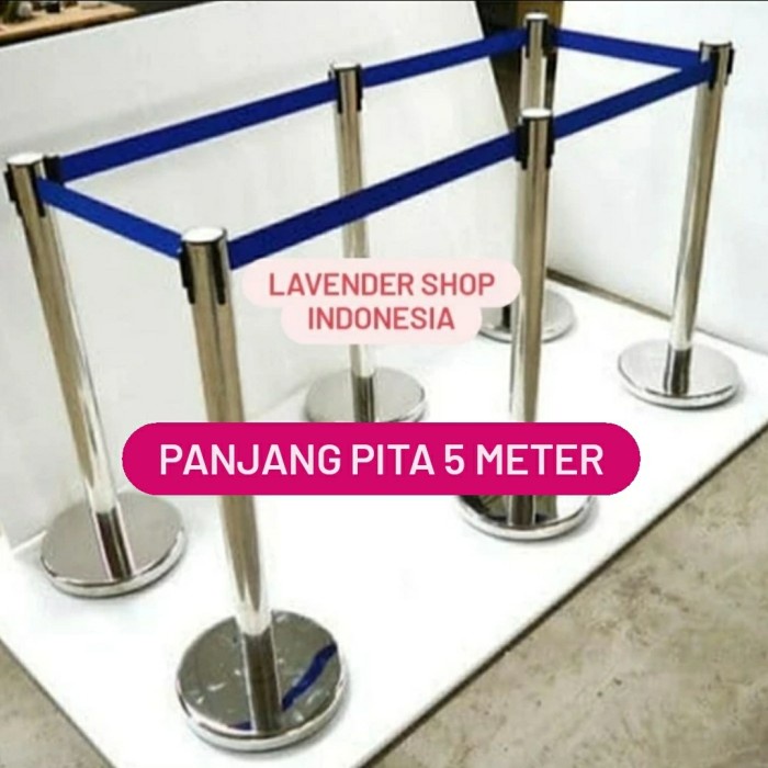 Jual Barikade Tiang Antrian Stainless / Tiang Pembatas Antrian Pita 5 ...