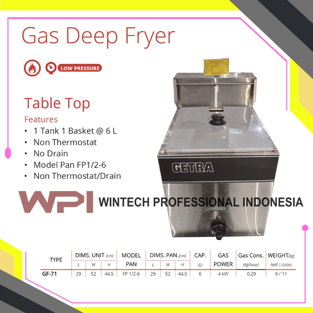 Jual GETRA GF-71 GF71 GF 71 Gas Deep Fryer Untuk Goreng Ayam Sosis 1 ...
