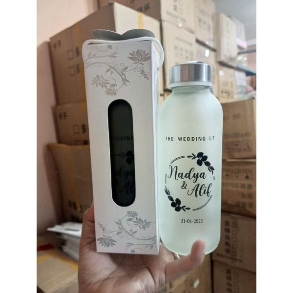 Jual Souvenir tumbler/botol kaca doff custom sablon kemas box | Shopee ...
