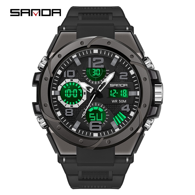 Jual SANDA 9009 Jam Tangan Pria Digital Analog Chronograph Sport Watch Anti Air CURRENOS ...