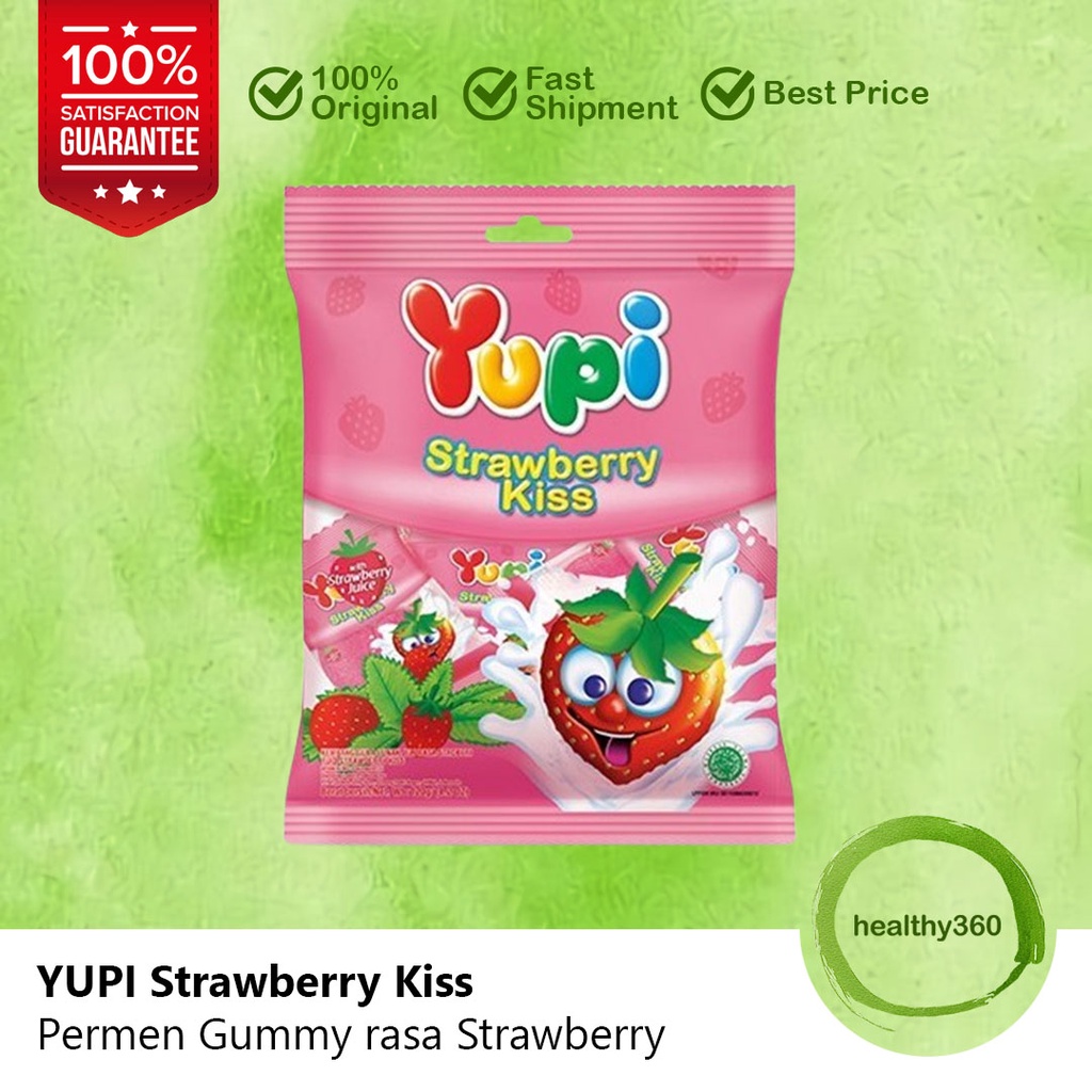 Jual Permen Yupi Strawberry Kiss Bag 110 gr 45 gr Permen Gummy rasa ...