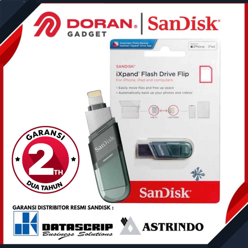 Jual Sandisk iXpand Flash Drive Flip USB 3.1 Gen 1 USB-A dan Lightning ...