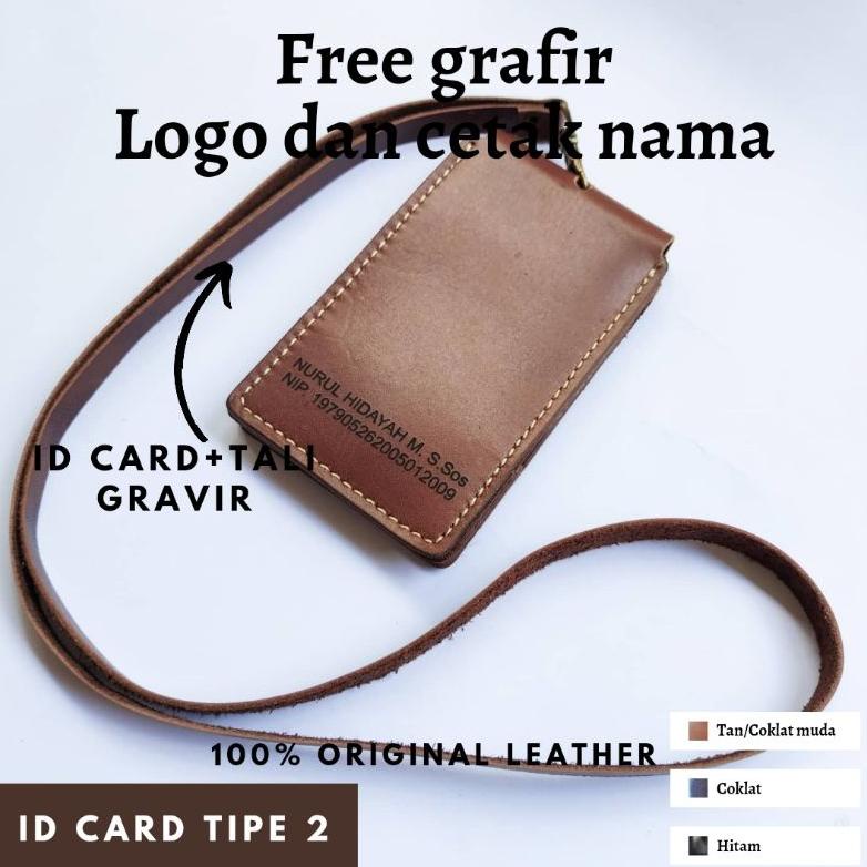 Jual Terbaik ID card holder name tag kulit sapi asli lipat magnet ...