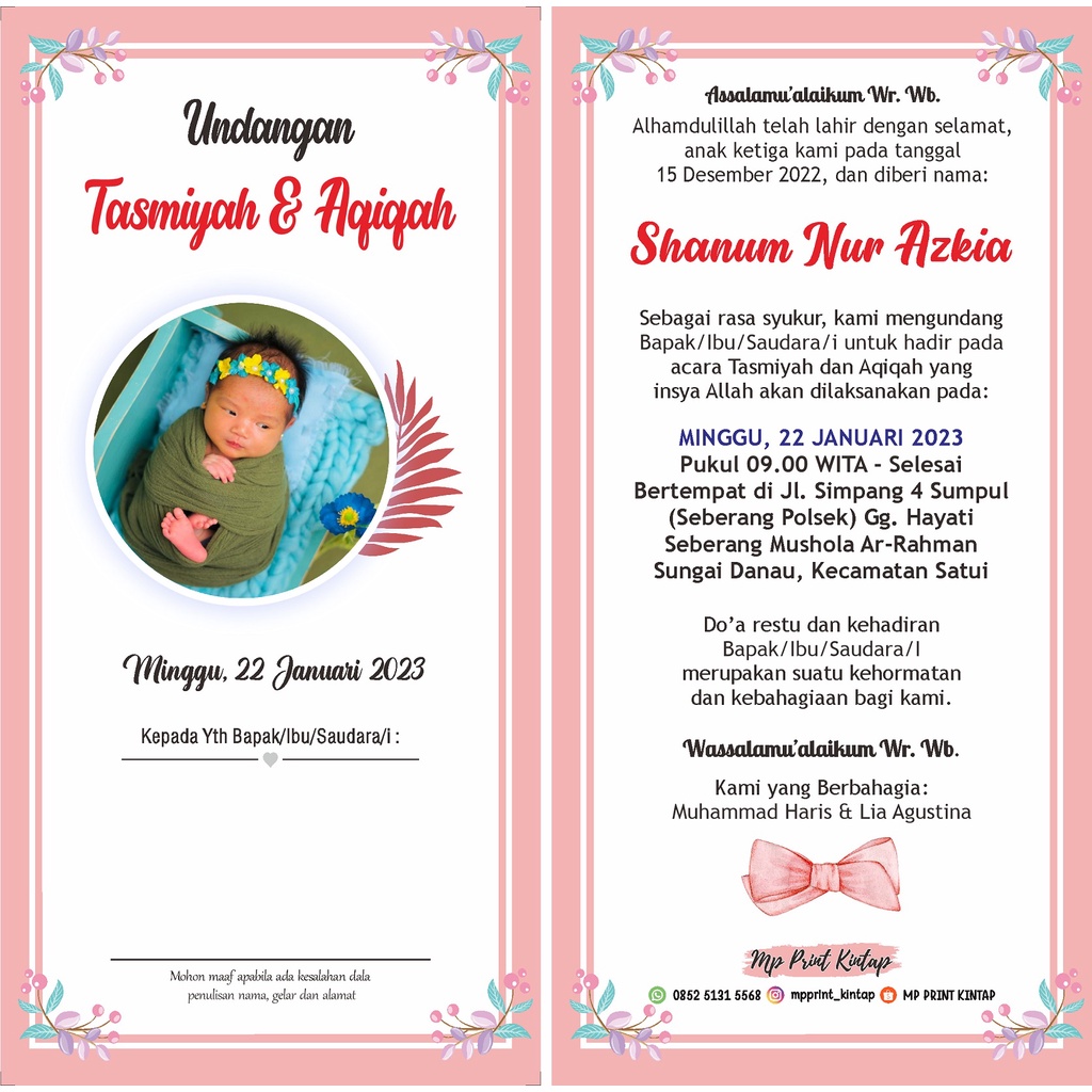 Jual Undangan Aqiqah / Tasmiyah / Cukuran / Khitan (Sudah Termasuk ...