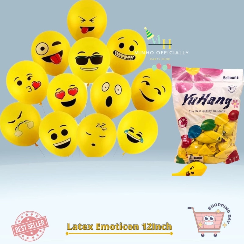 Jual Balon Latex Emoticon / Balon Karet Emoji 12 inch Perpack isi ...