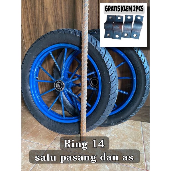Jual Roda Gerobak Ring 14 Satu Pasang Dan As [Bonus penjepit 2pcs ...