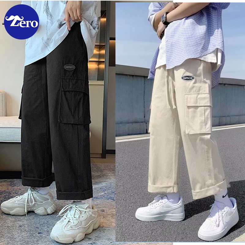 Jual Celana cargo pinggang karet panjang pria standar loose straight celana kargo korean style ...