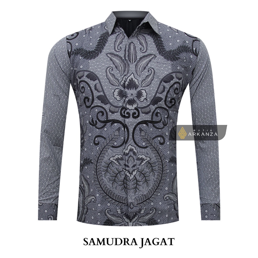 Jual BATIK ARKANZA Motif SAMUDRA JAGAT Hem Atasan Kemeja Baju Batik ...