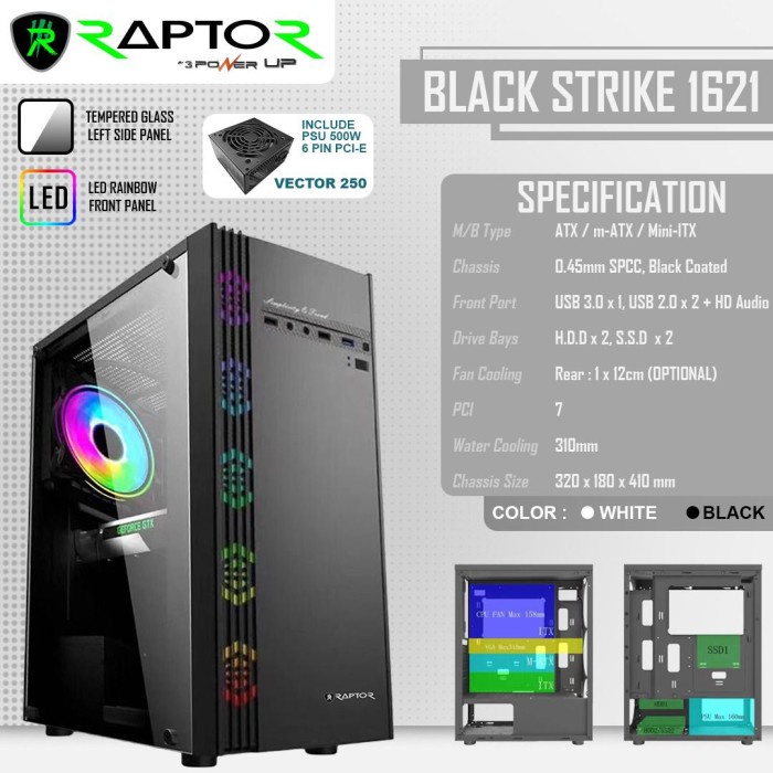 Jual Casing Gaming Raptor 1621 White With LED Strip RGB - Casing Gaming ...