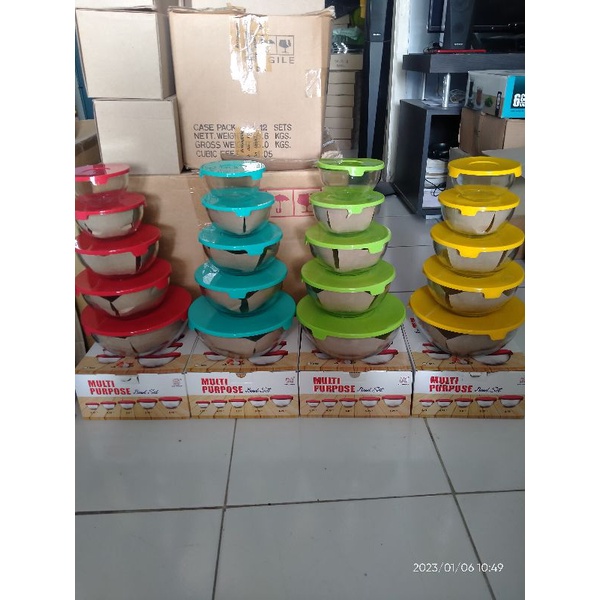 Jual Bowl Kaca Multi porpose Set isi 5 dengan tutup MPB-6 75BC | Shopee ...