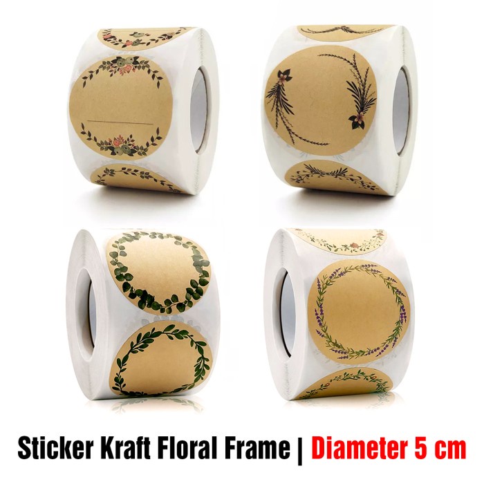 Jual Sticker Kraft Bundar Floral Frame Stiker Label Bingkai Bunga Tag ...