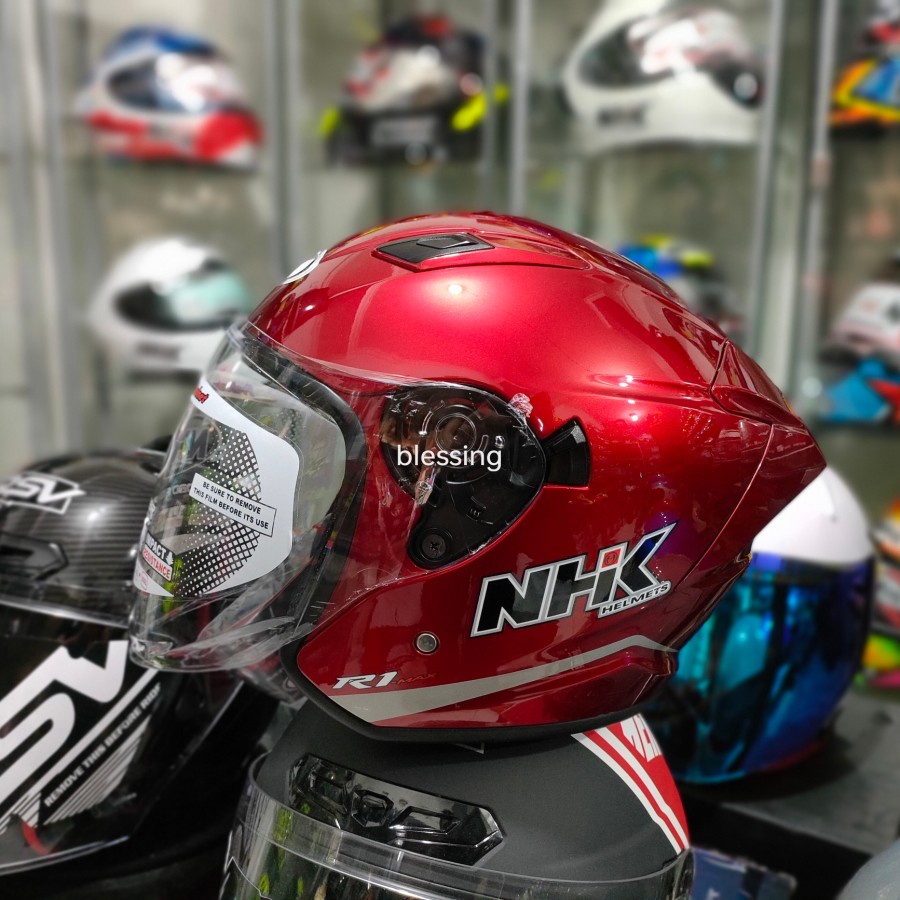 Jual NHK R1 MAX SOKID ROYAL RED GLOSSY HELM OPEN FACE DOBLE VISOR ...
