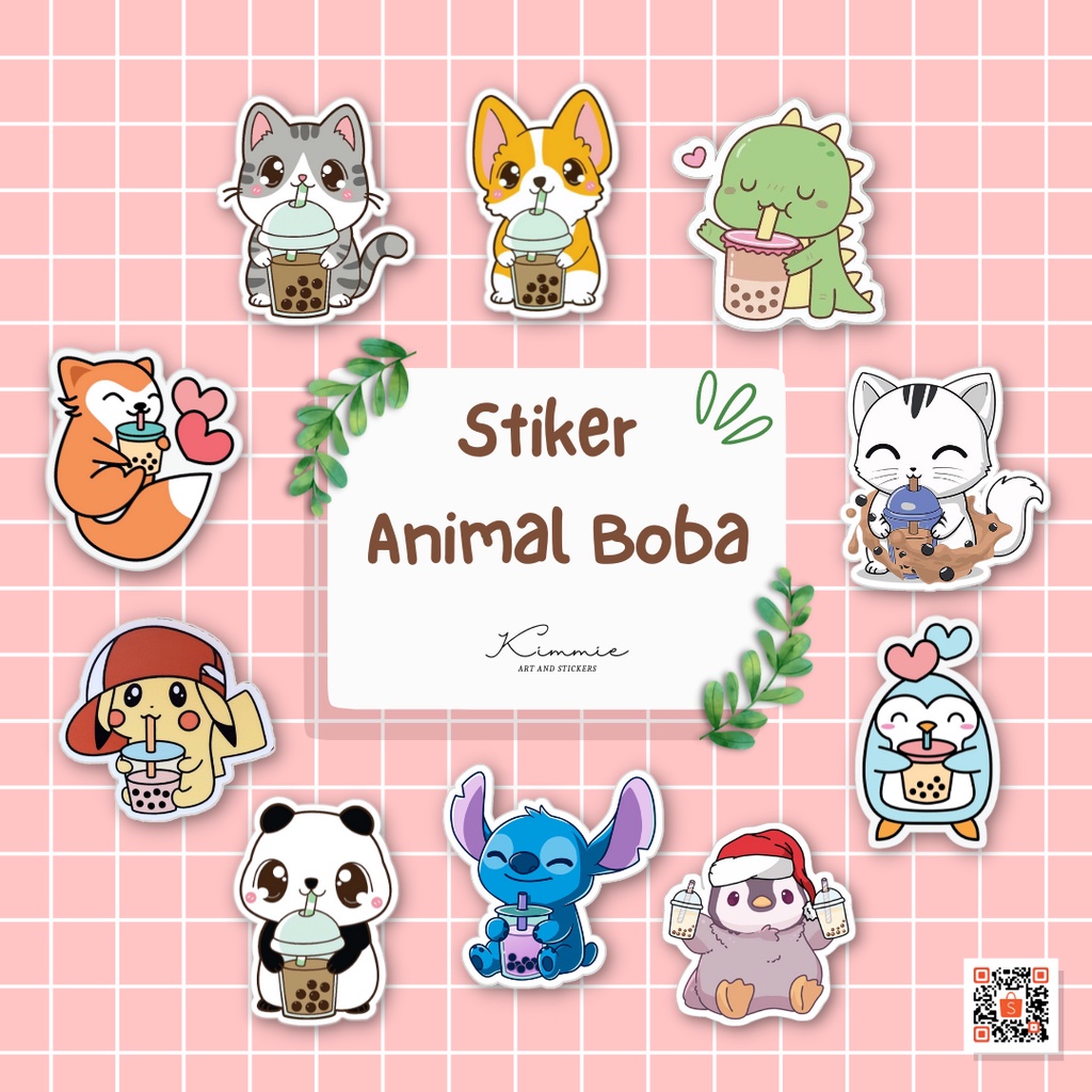 Jual 48 Pcs Stiker Pack Boba Tea Animal Boba Karakter Random | Stiker ...
