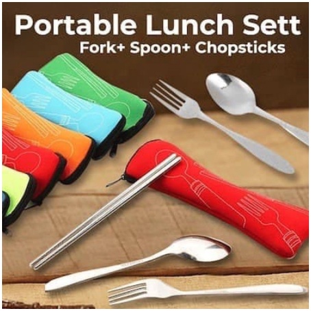 Jual 4 in 1 SENDOK SET TRAVELING SENDOK POUCH ALAT MAKAN STAINLESS ...