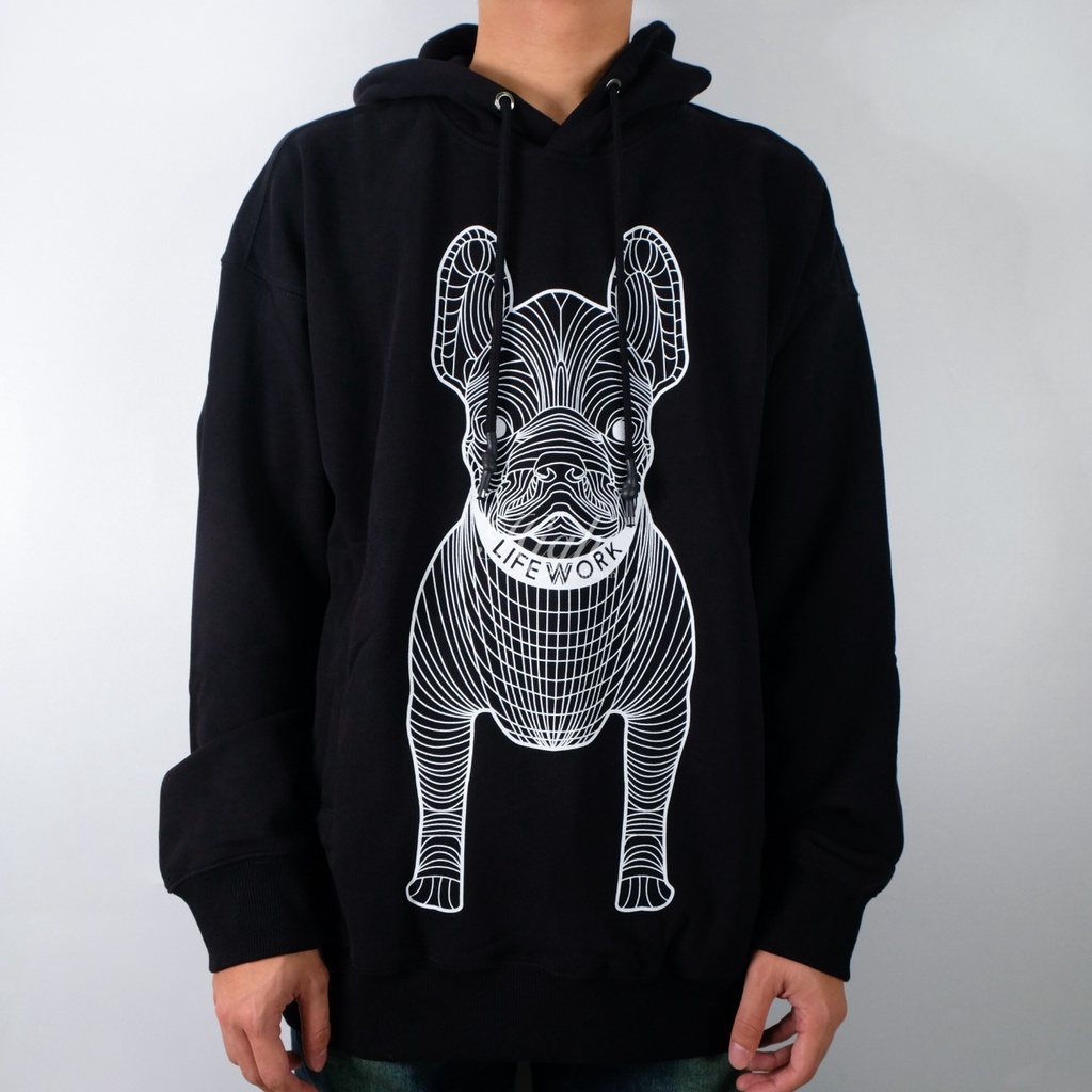 Jual Lifework Graphic Drawstring Hoodie Black/White 100% Original ...