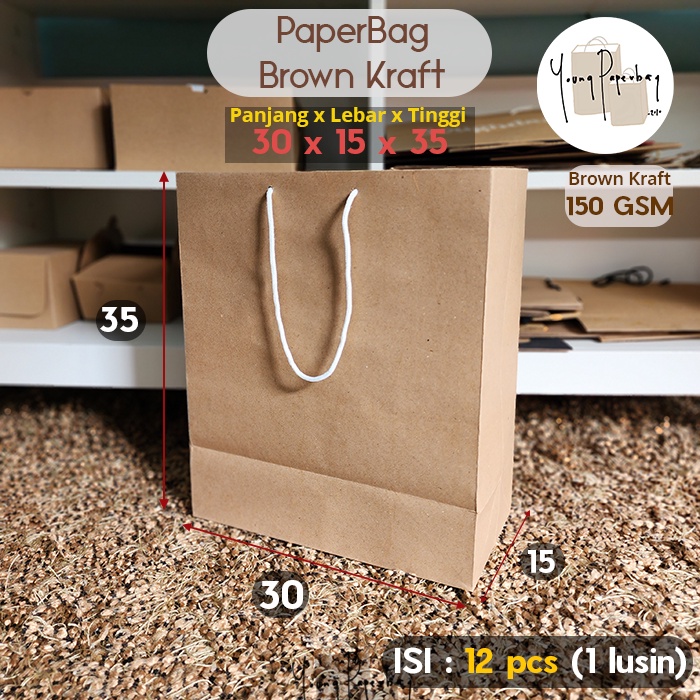 Jual Paper Bag/Tas Kertas Paperbag Polos Kraft Coklat 30 x 15 x 35 ...